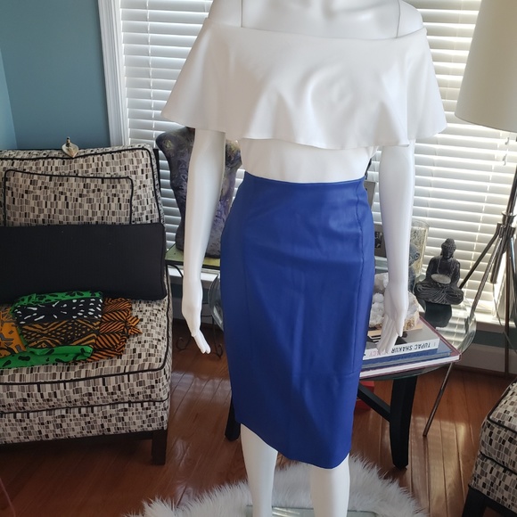 ASOS | Skirts | Asos Blue Faux Leather Pencil Skirt | Poshmark